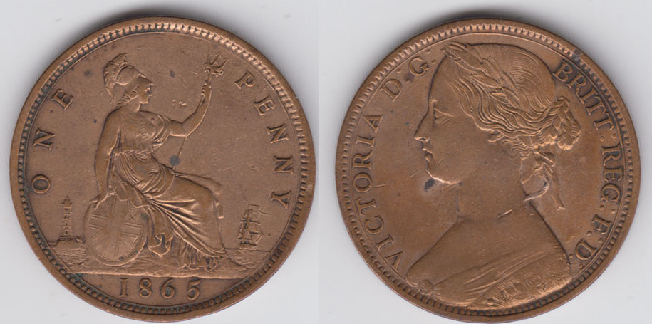 Großbritannien 1 Penny 1865 great britain, penny, victoria, like scan ...