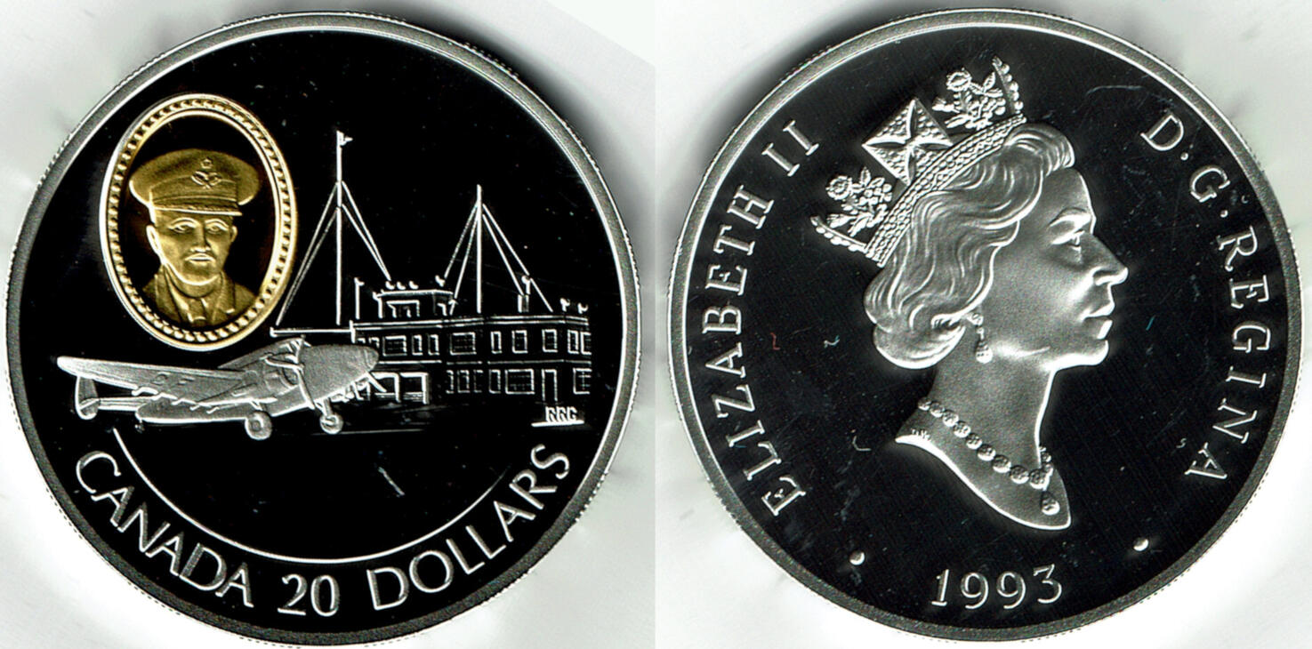 Kanada 20 Dollars 1993 Canada 20 $, silver coin + gold plated cameo ...