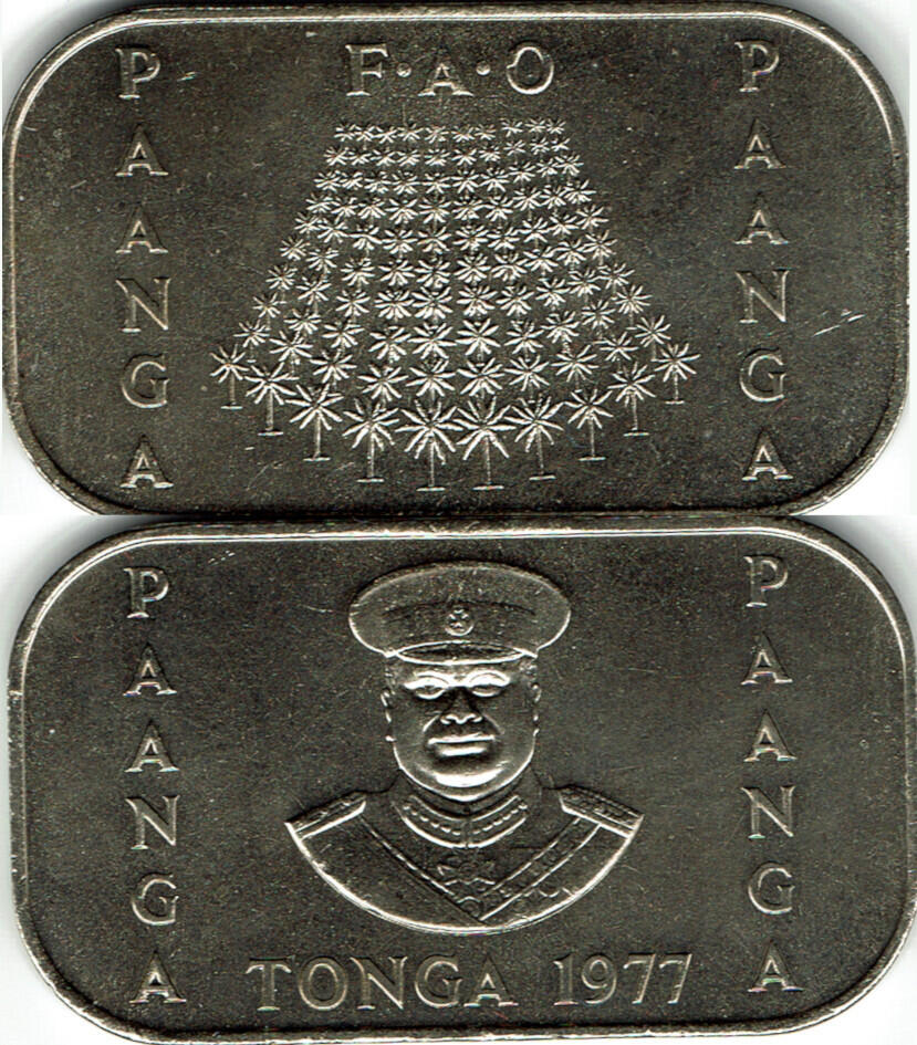 1 Paanga tonga, commemorative coin 1977, 1 Pa'anga "F.A.O. - 100 palm ...