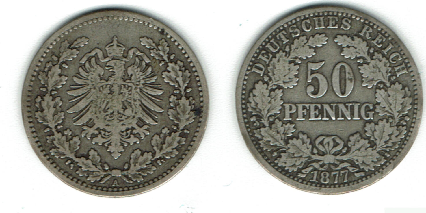 Deutsches Kaiserreich Kaiserreich, Kursmünze 50 Pfennig, 1877 A ...