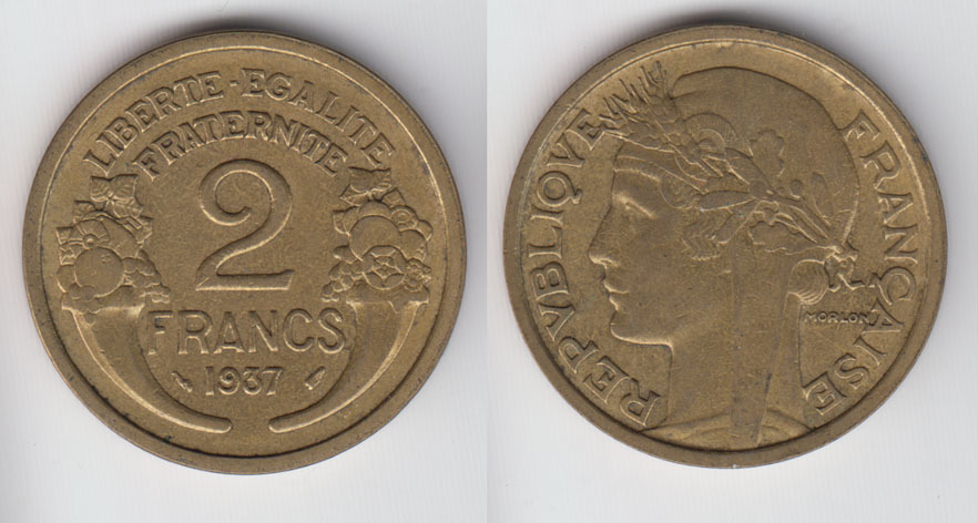 Frankreich 2 Francs france, 2 franc 1937, like scan VF-EF | MA-Shops
