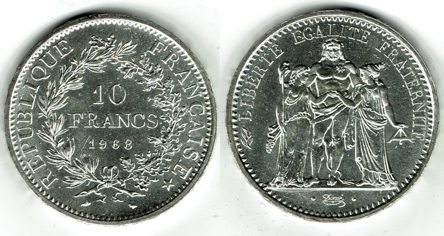 Frankreich france, silver coin 10 francs 1968 EF | MA-Shops