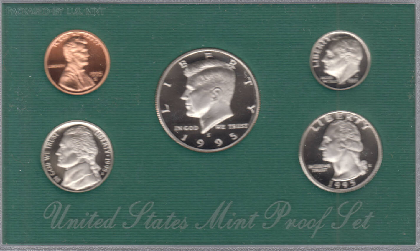 0,91 Dollars USA, official silver proof set 1995, 1 Cent to 1/2 Dollar ...