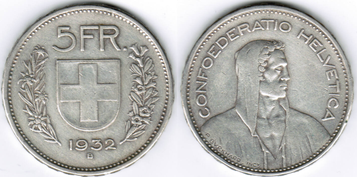 Schweiz Switzerland, silver coin, 5 Franken 1932 B, like scan VF | MA-Shops