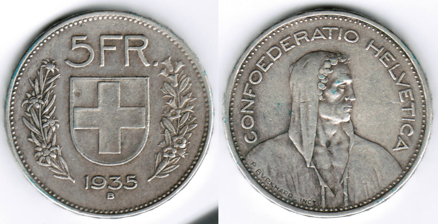 Schweiz Switzerland, silver coin, 5 Franken 1935 B, like scan VF | MA-Shops