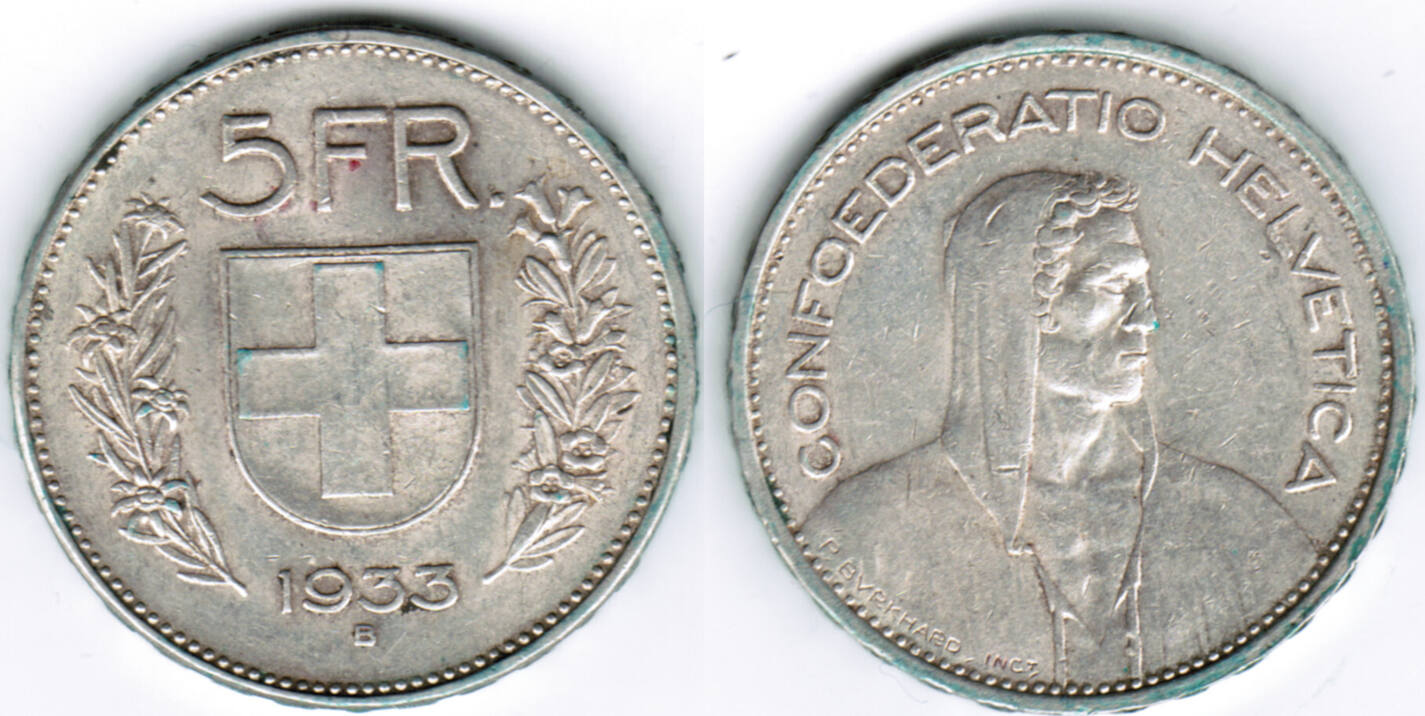 Schweiz Switzerland, silver coin, 5 Franken 1933 B, like scan VF+ | MA-Shops
