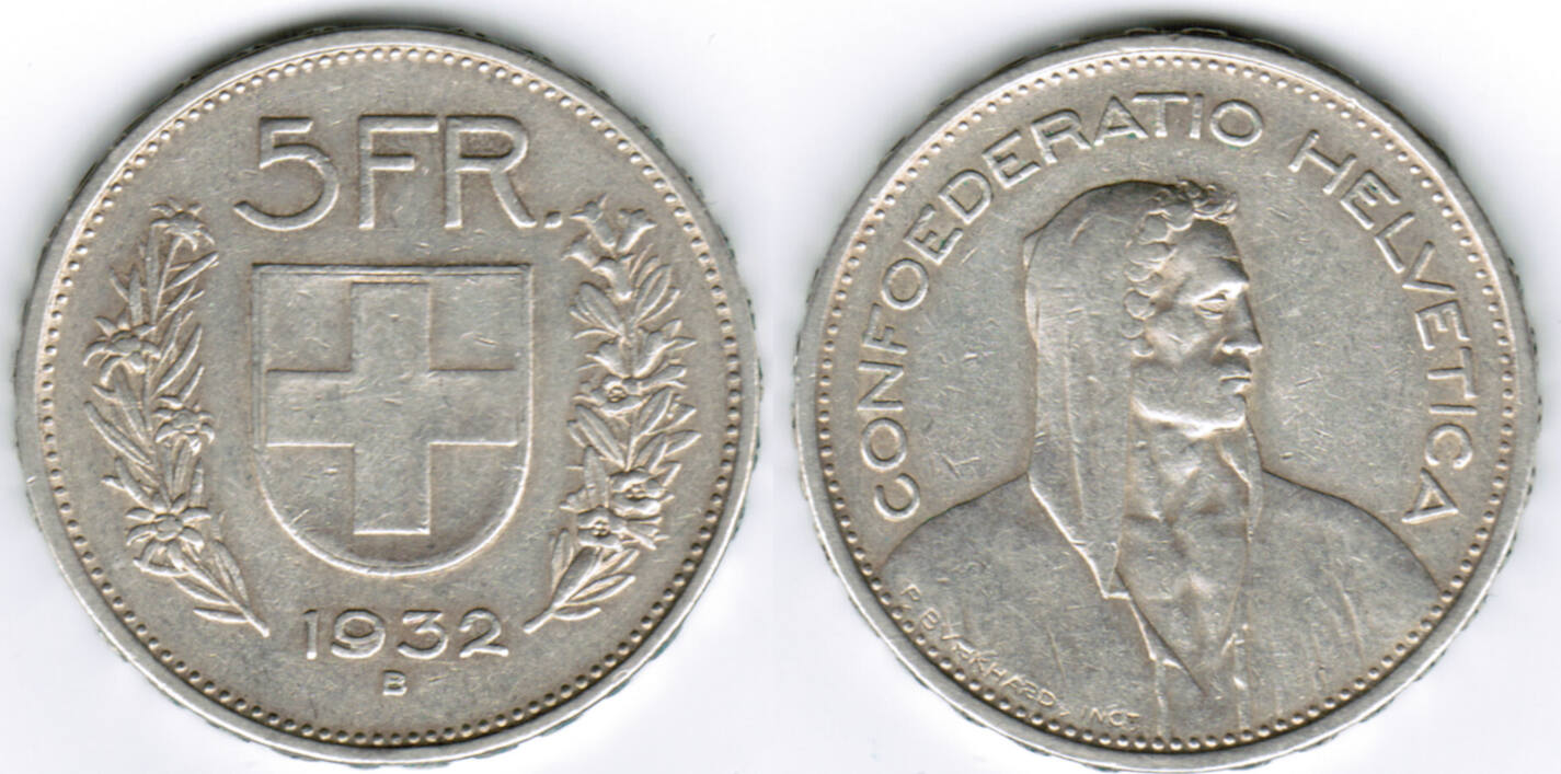 Schweiz Switzerland, silver coin, 5 Franken 1932 B, like scan VF | MA-Shops