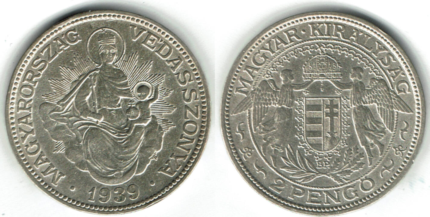Ungarn 2 Pengo 1939 hungary silver coin, 2 pengö, patrona hungariae ...