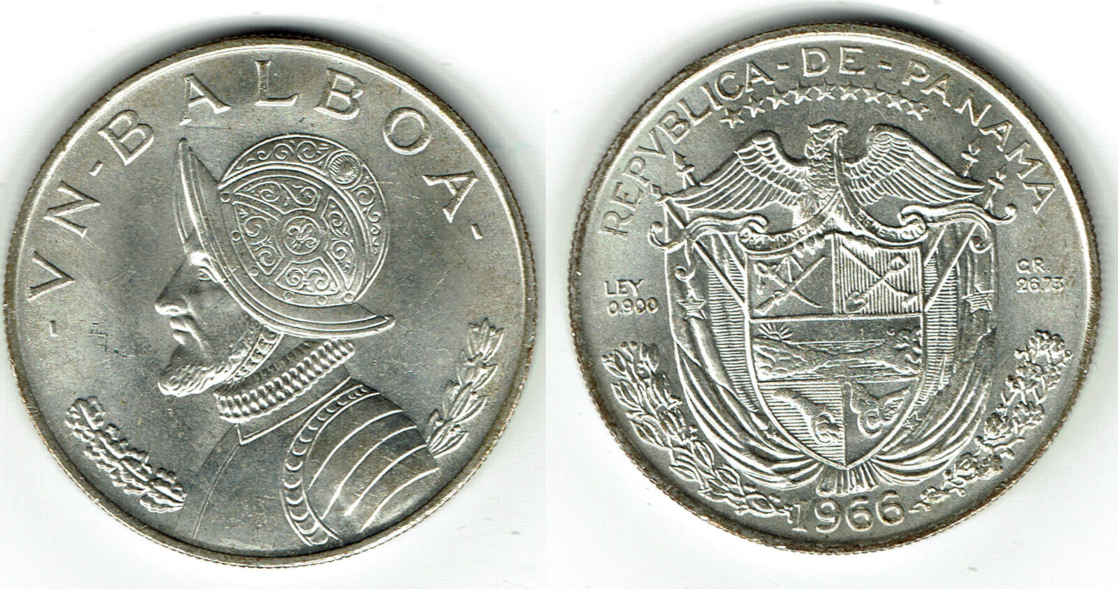 1 Balboa 1966 panama silver coin "balboa", like scan AU / UNC- | MA-Shops