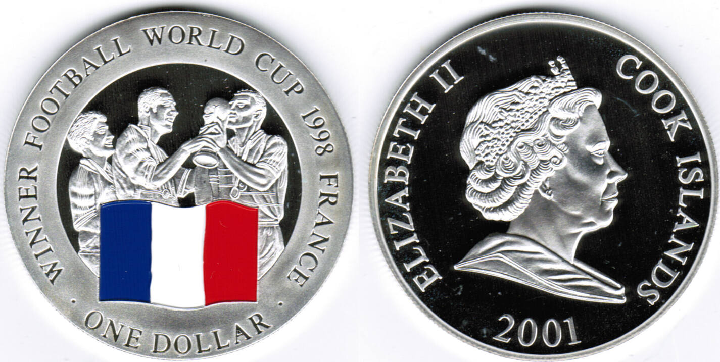 1 Dollar 2001 cook islands silver coin 2002, soccer world championship ...