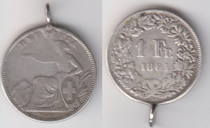 Schweiz 1 Franken Switzerland, silver coin, 2 Franken 1861, like scan Henkel | MA-Shops