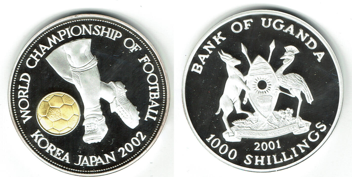 1000 Shilling 2001 uganda, silver coin, 1000 francs soccer world cup ...