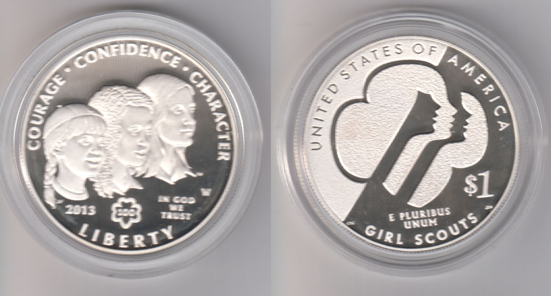 1 Dollar USA, silver coin Girl Scouts/i 2013, in Box with certifikate ...