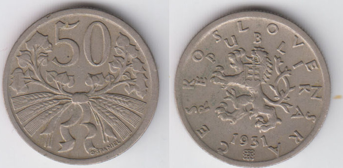Tschechoslowakei 1931 CZ, 50 Heller, like scan VF | MA-Shops
