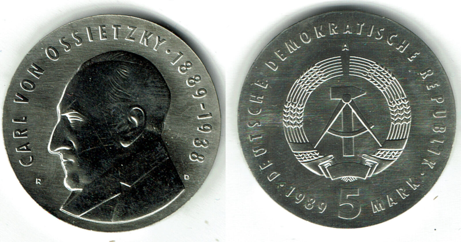 Deutsche Demokratische Republik 1989 DDR, Gedenkmünze 5 Mark Carl von ...