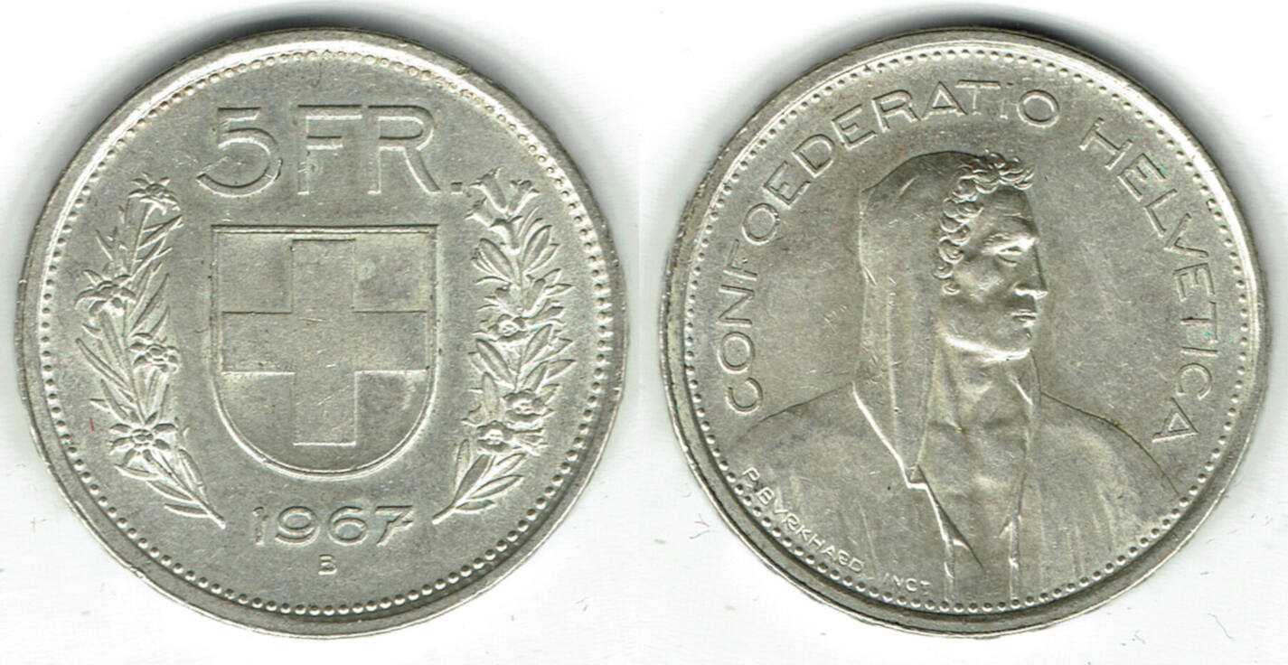 Schweiz Switzerland, silver coin, 5 Franken 1967, like scan EF | MA-Shops