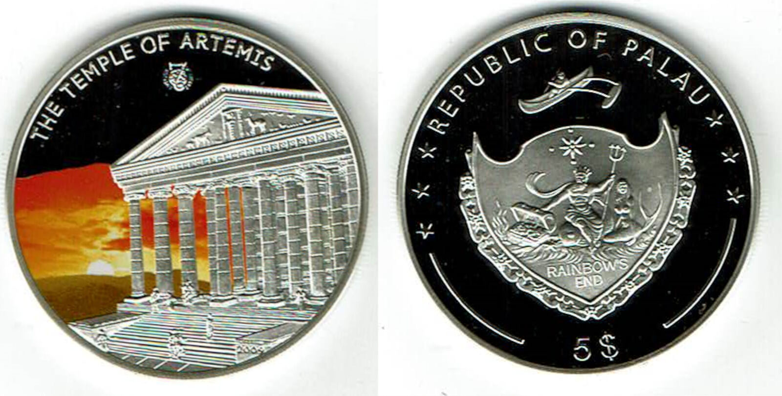 5 Dollars 2009 Palau, silver coin, wonders of the world - temple of ...