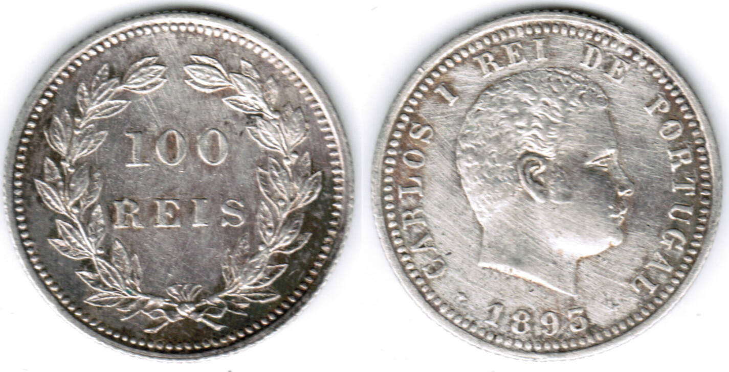 Portugal, silver coin, carlos I., 100 Reis 1893, very fine VF-EF | MA-Shops