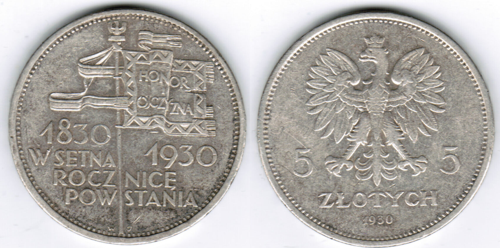 Polen Poland silver commemorative coin, 5 Zlotych 1930, "1830 revolution", like scan VF | MA-Shops