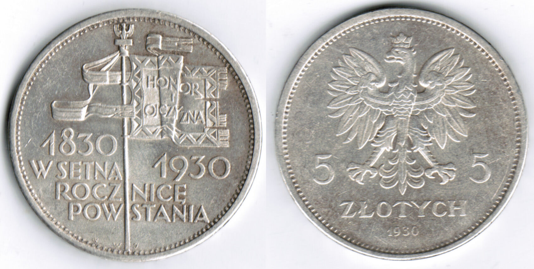 Polen Poland silver commemorative coin, 5 Zlotych 1930, "1830 ...