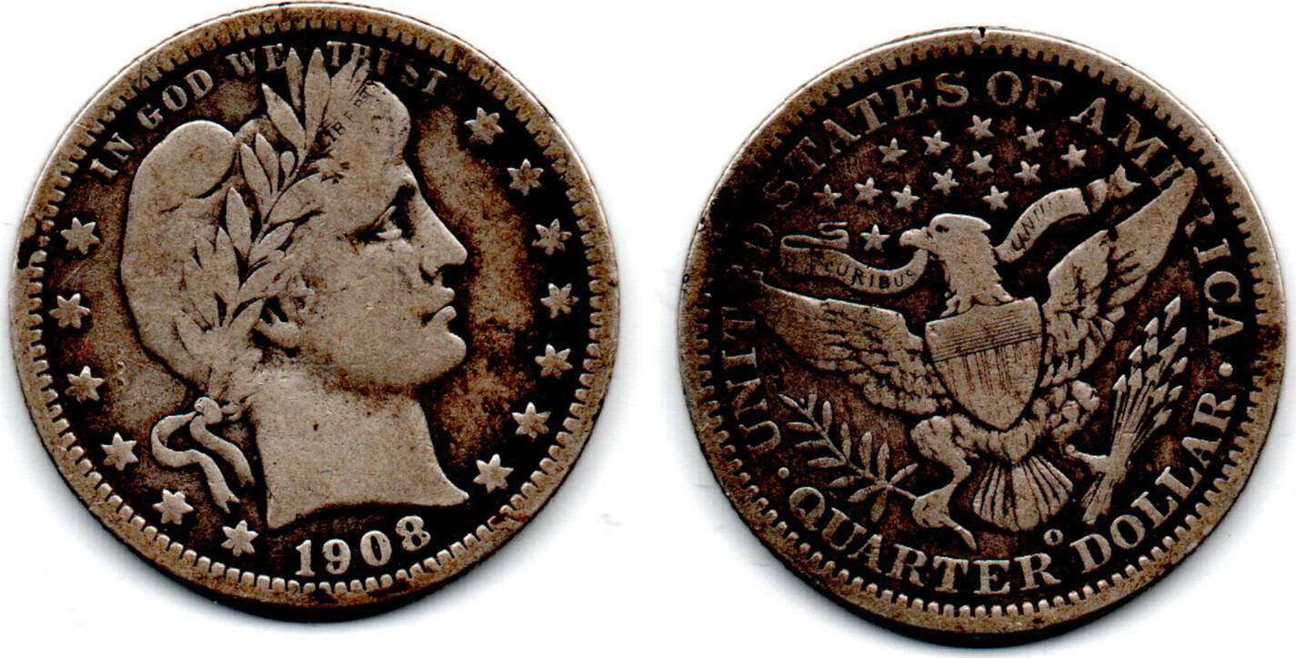 USA Quarter Dollar (25 Cents) Viertel-Dollar Kursmünze 1908 O, Charles ...