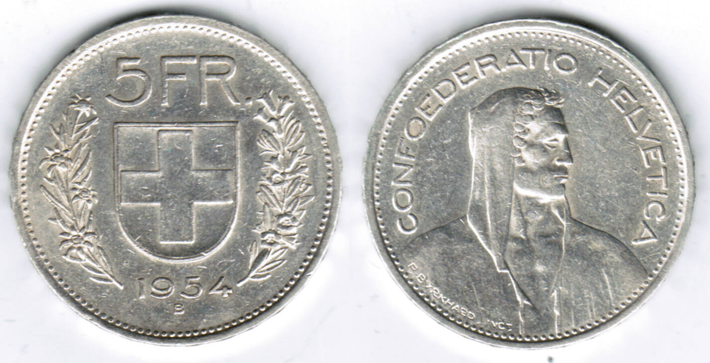 Schweiz Switzerland, silver coin, 5 Franken 1954, like scan VF | MA-Shops