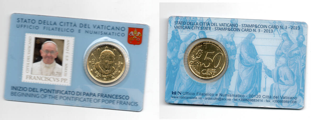 50 Cent Vatikan City Stamp and Coin Card 2013 No. 3 in Blister CH UNC ...