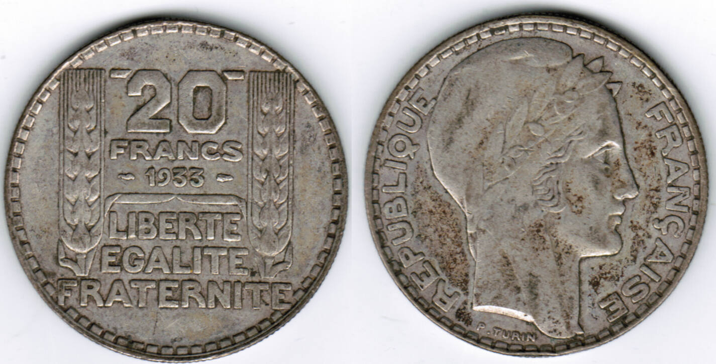 Frankreich 20 Francs france, 20 franc silver 1933, like scan VF | MA-Shops