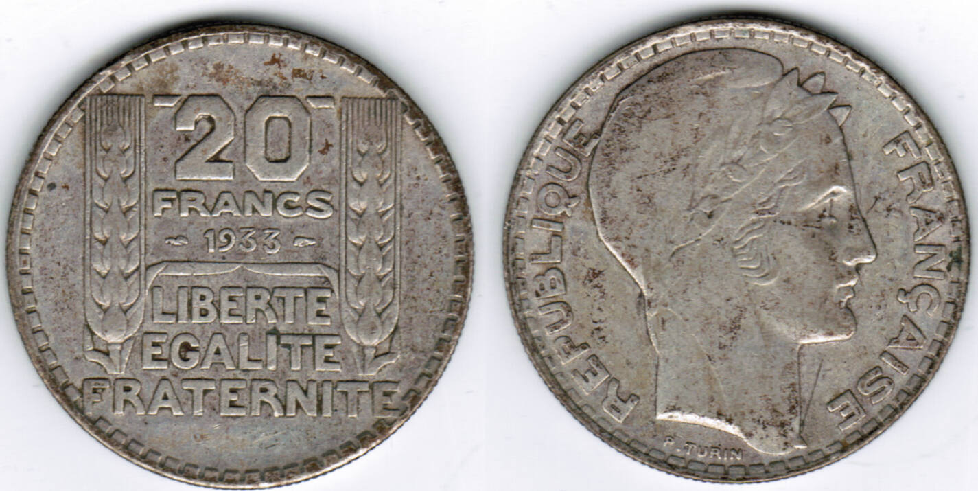 Frankreich 20 Francs france, 20 franc silver 1933, like scan VF | MA-Shops