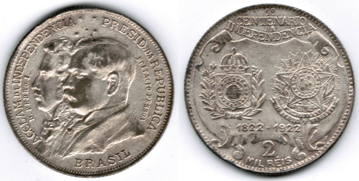 Brasilien brazil, silver coin 1922, 2000 Reis, Liberty head, like scan ...