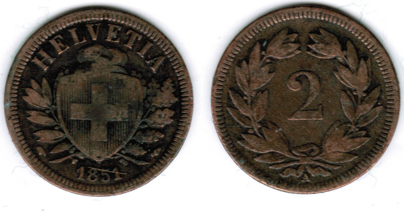 Schweiz Switzerland, 2 Rappen 1851 B, like scan VF-EF | MA-Shops