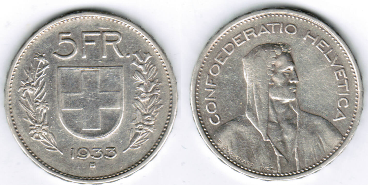 Schweiz Switzerland, silver coin, 5 Franken 1933, like scan VF | MA-Shops