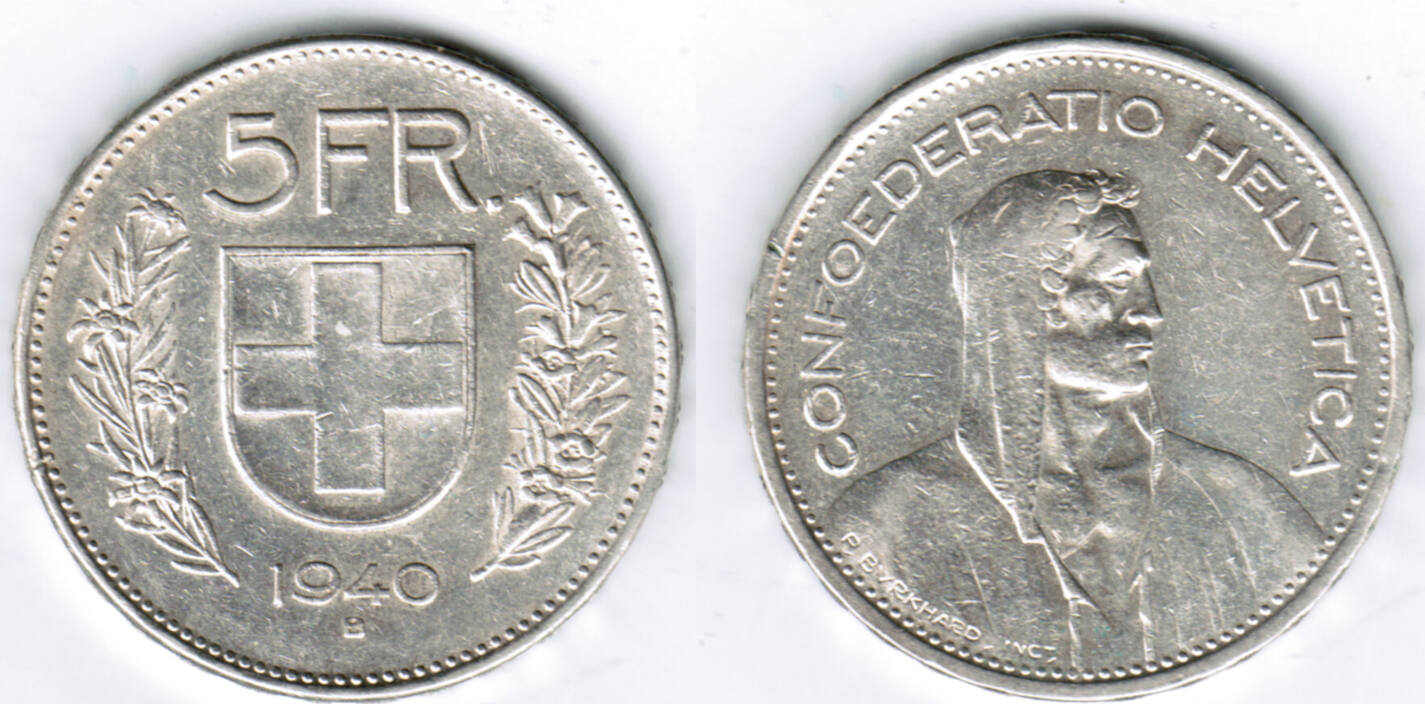 Schweiz Switzerland, silver coin, 5 Franken 1940, like scan VF | MA-Shops