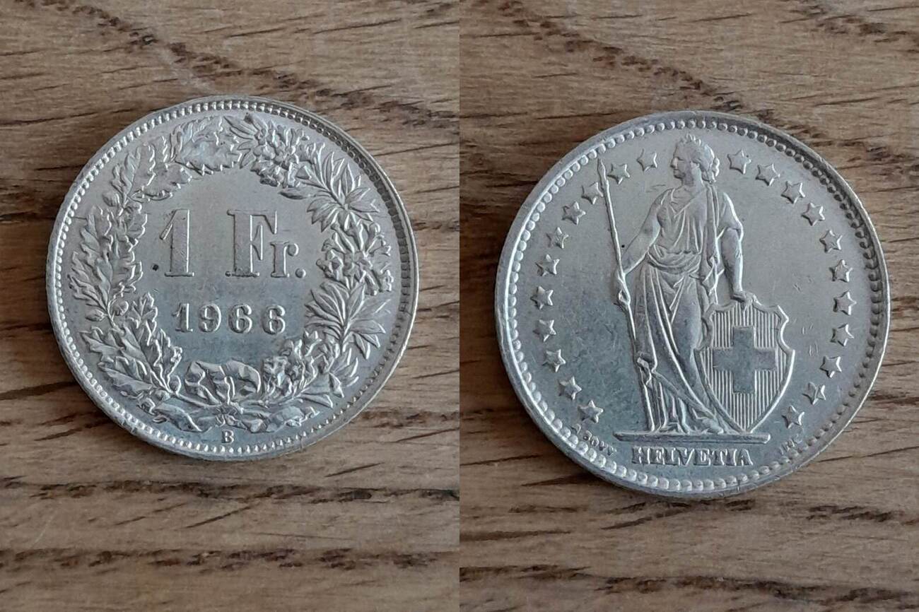 Schweiz 1966 Switzerland, silver coin, 1 Franken, like scan AU | MA-Shops