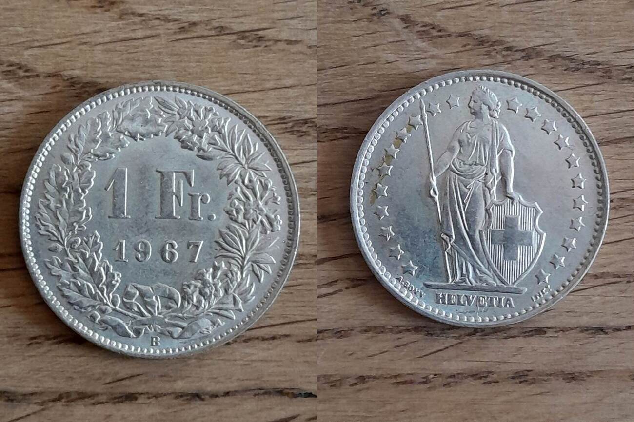 Schweiz 1967 Switzerland, silver coin, 1 Franken, like scan AU | MA-Shops