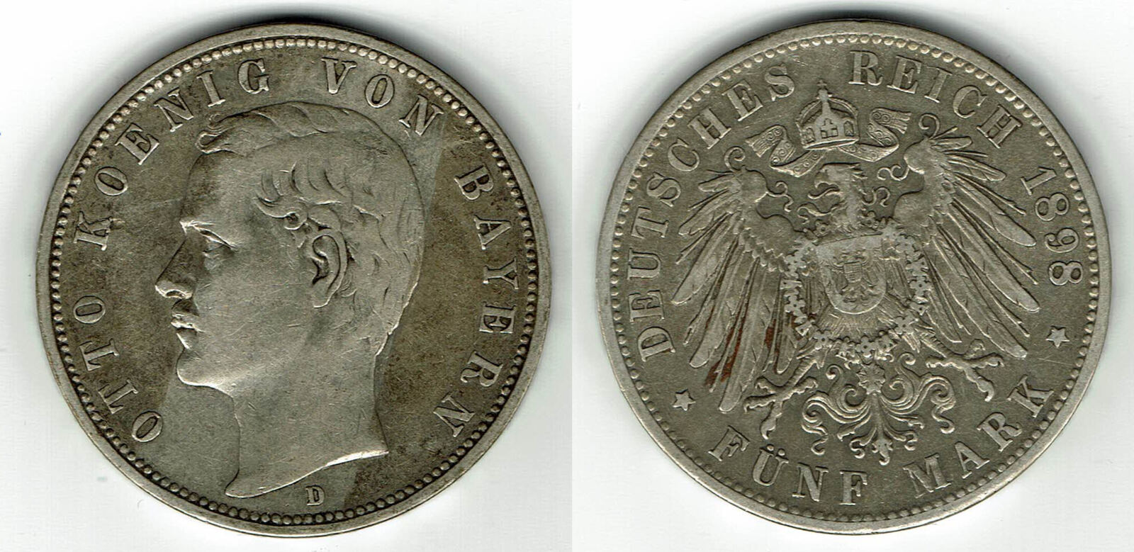 Kaiserreich - Bayern Deutsches Kaiserreich, Bayern, König Otto, 5 Mark 1898 D, Silber! VF | MA-Shops