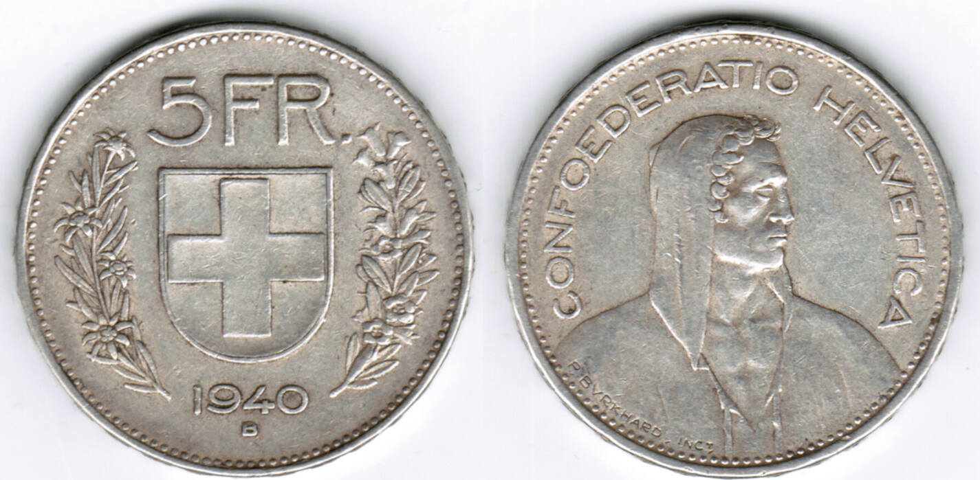 Schweiz Switzerland, silver coin, 5 Franken 1940, like scan VF | MA-Shops