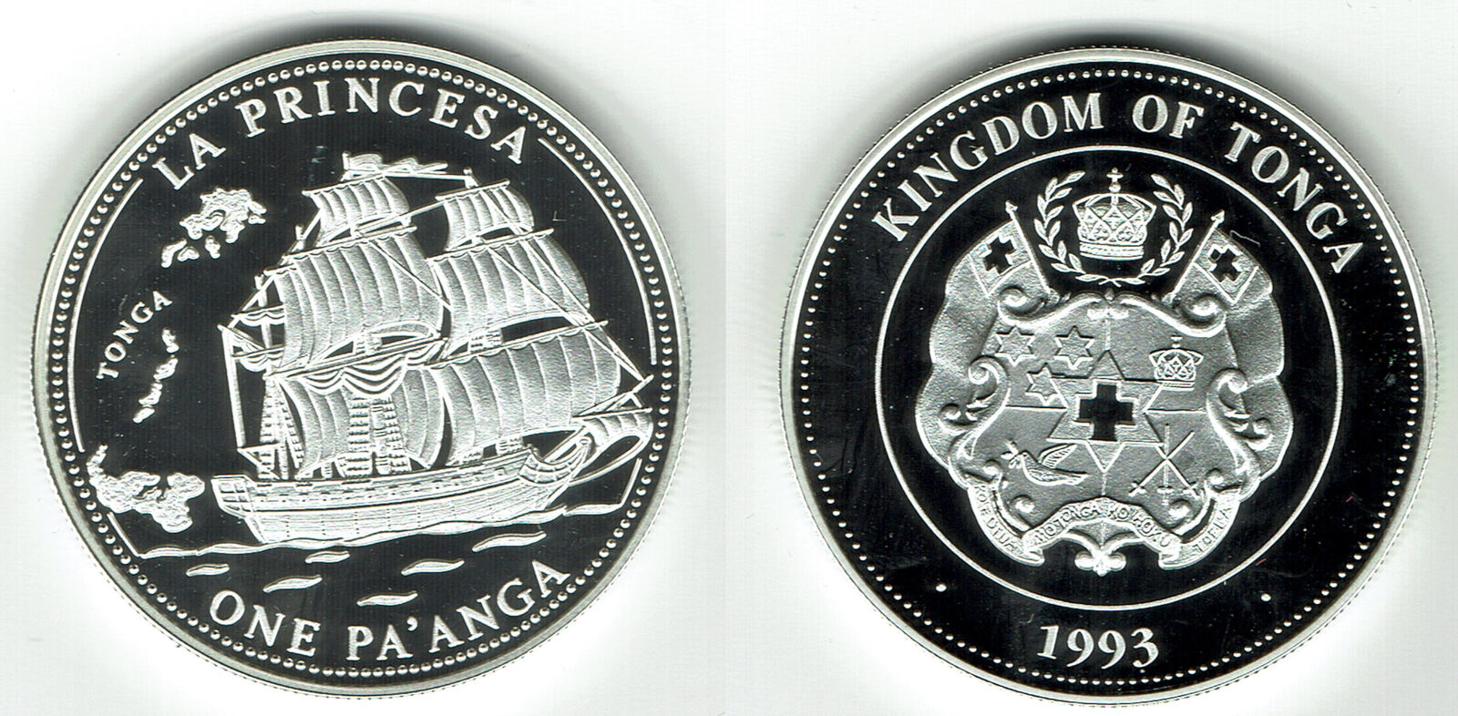 Tonga 1 Pa'anga 1993 Tobga, silver coin, "La Princesa", like scan, only ...