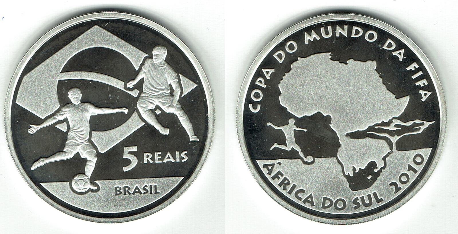 Brasilien 5 Reais Brazil, silver coin FIFA soccer world cup south ...