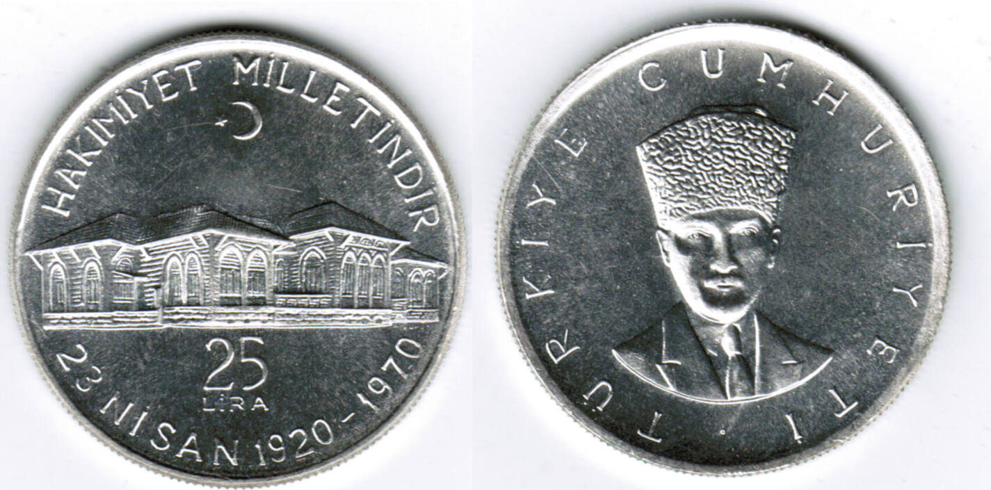 Türkei 25 Lire Turkey 1970, "50th Anniversary of National Assemby in ...