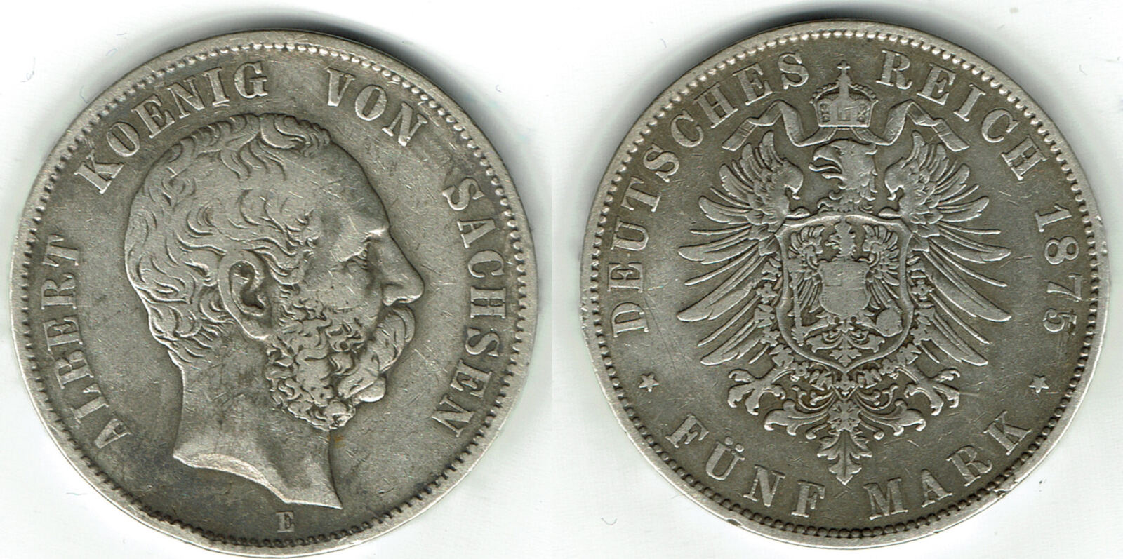 Sachsen, 5 Mark, 1875, König Albert VF-, kl. Randfehler | MA-Shops