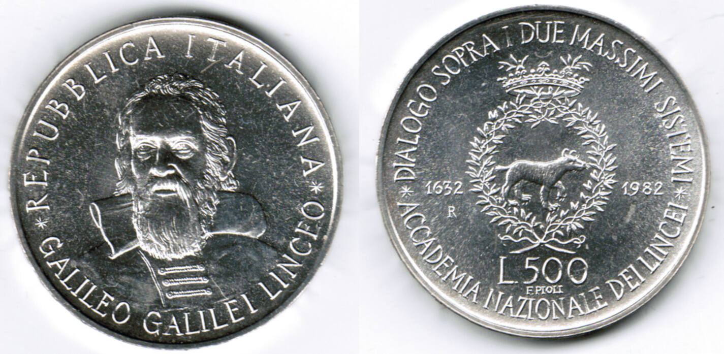 Italien 1982 italy silver coin, 500 lire, "Galileo Galilei" AU | MA-Shops