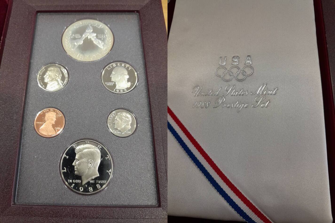 1,91 Dollars USA, official coin set 1988, proof, with silver dollar ...