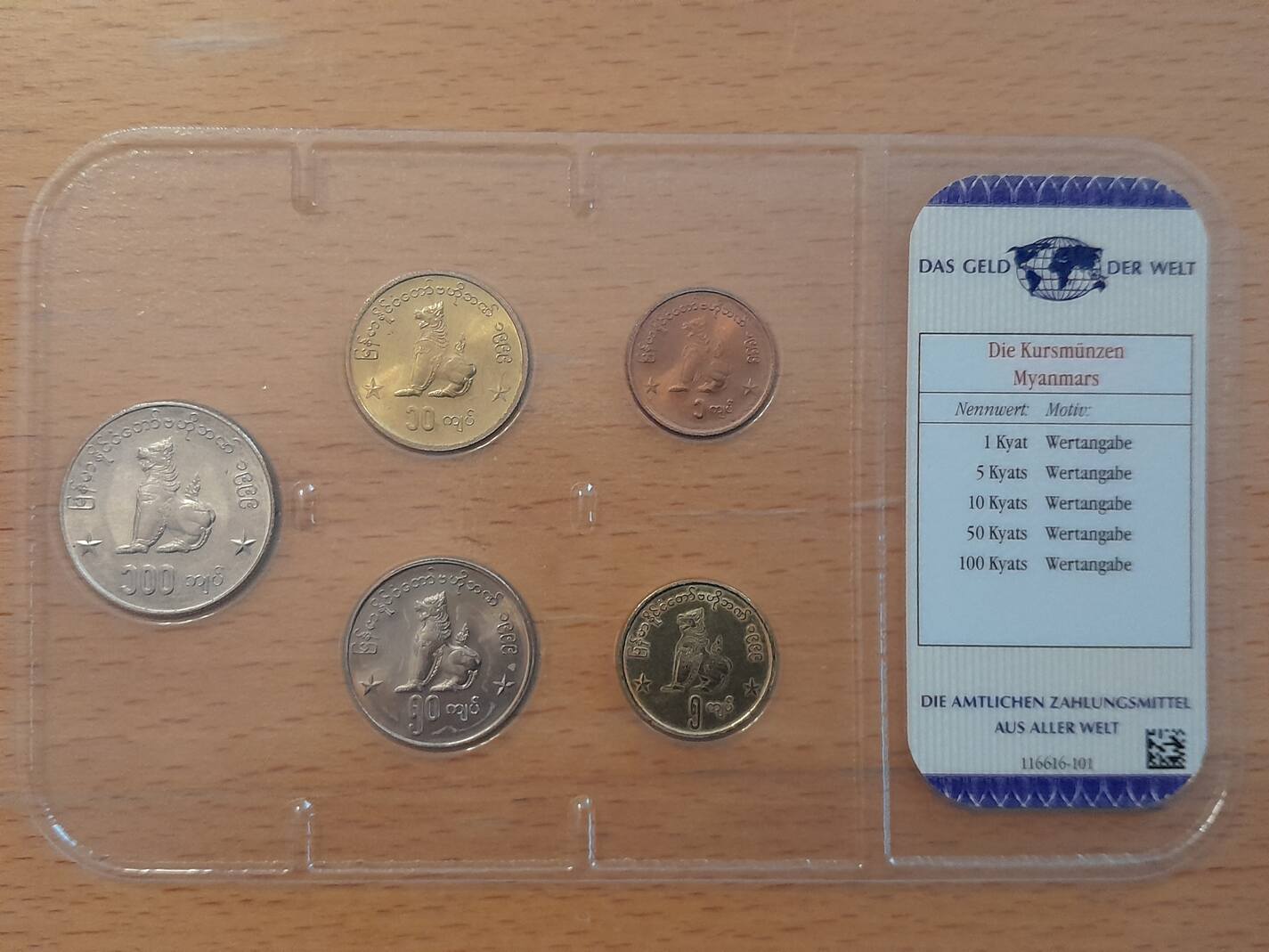 Myanmar 166 Kyats (5 Münzen) verschiedene Jahre Nyanmar coin set, mixed ...