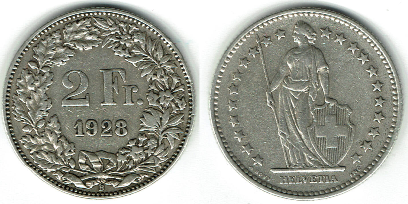 Schweiz Switzerland, silver coin, 2 Franken 1928, like scan VF | MA-Shops