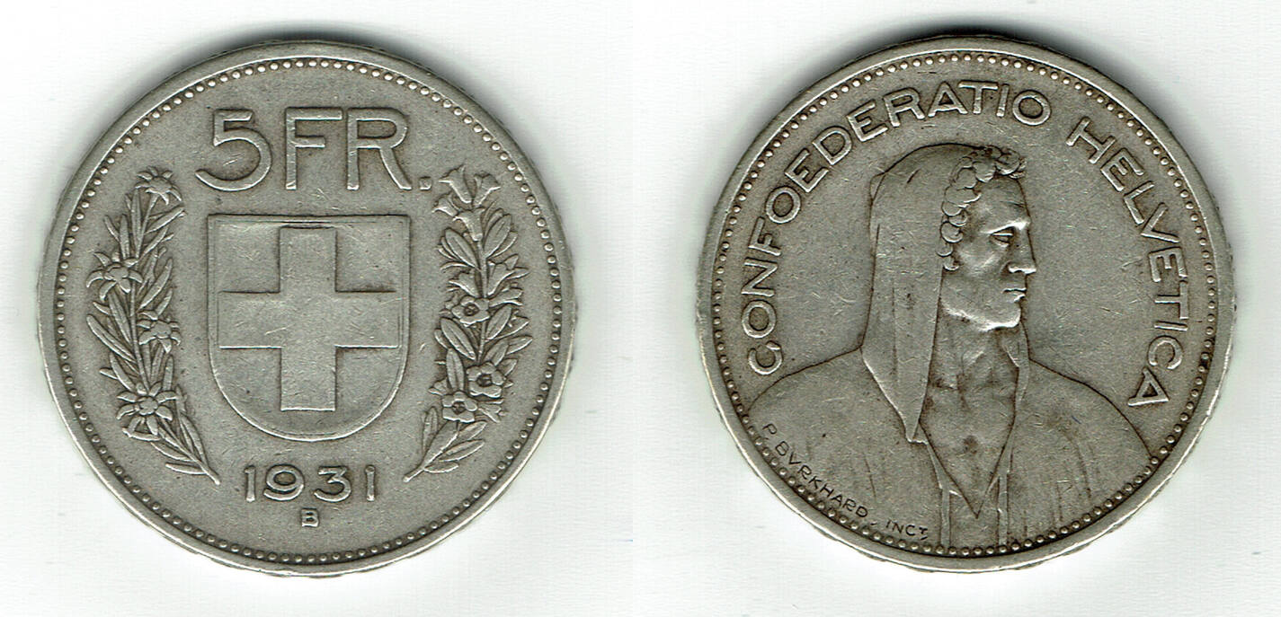 Schweiz Switzerland, silver coin, 5 Franken 1931, like scan VF | MA-Shops