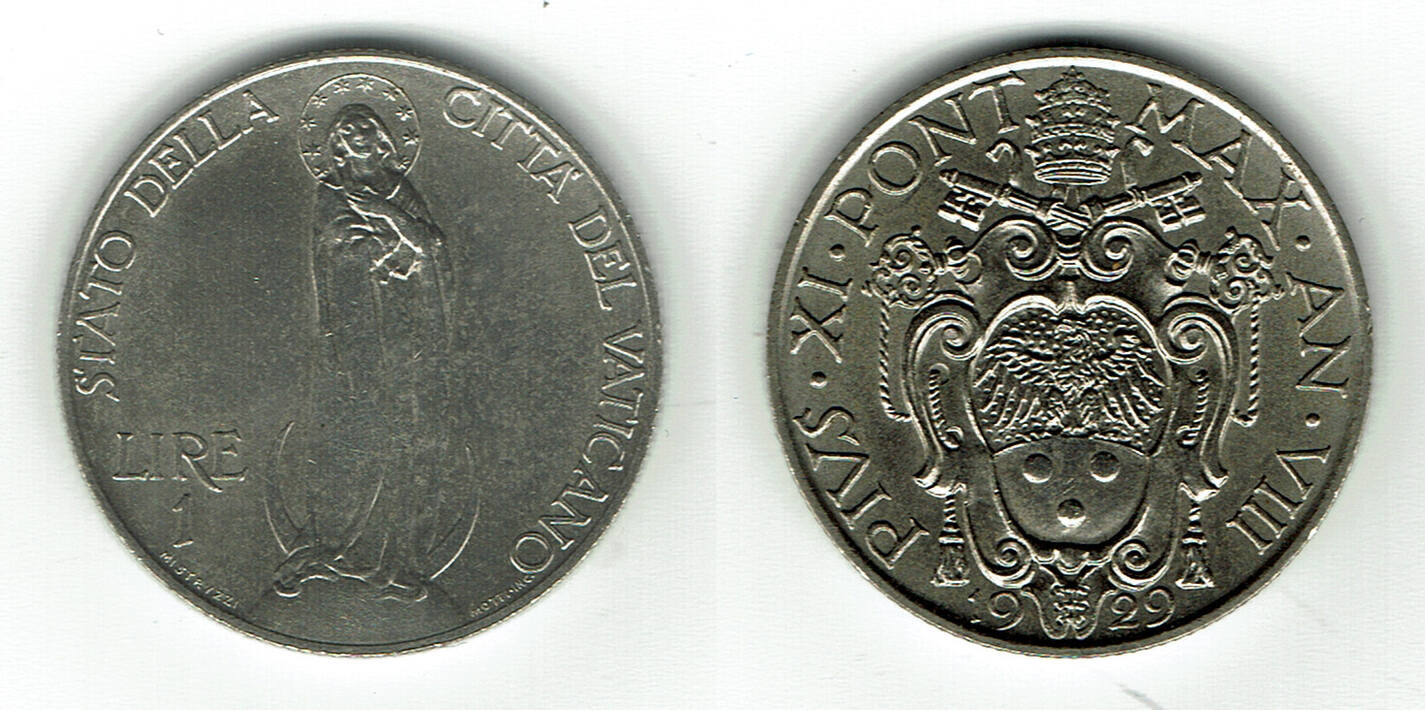 Vatikan silver coin, 1 lira 1929, pius XI., like scan UNC- | MA-Shops