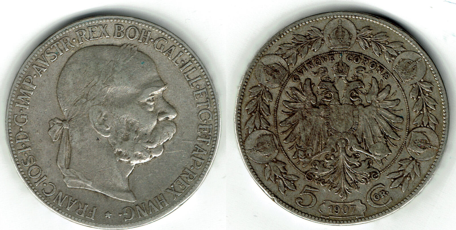 Österreich 5 Kronen 1907 austria silver coin, 5 corona (Crowns), like ...