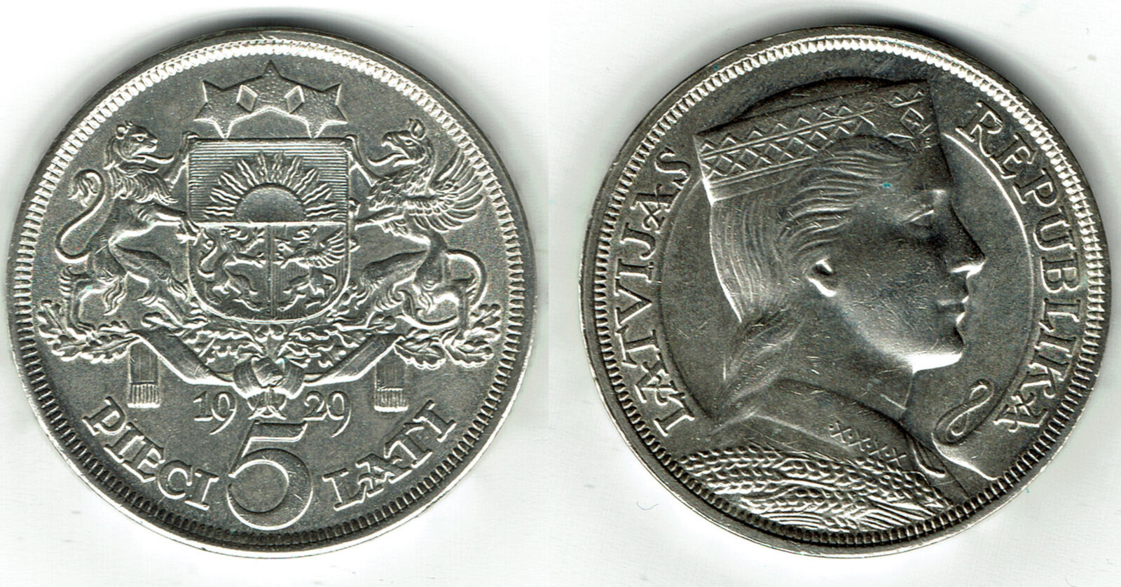 Lettland Silver Coin Latvija (Latvia), 5 Lati 1929, like scan VF-EF ...