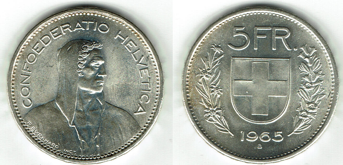 Schweiz Switzerland, silver coin, 5 Franken 1965, like scan UNC- | MA-Shops
